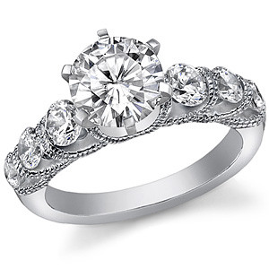Antique Round Fishtail Prong Moissanite Engagement Ring - enr715 ...