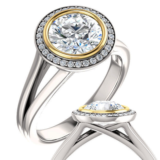 Double Halo Cushion / Round Soleste Ring - eng010 - MoissaniteCo.com
