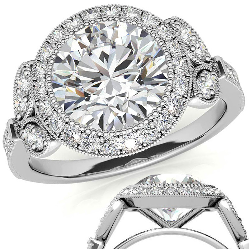 Round Moissanite Floral Accent Engagement Ring Setting - eng264 ...